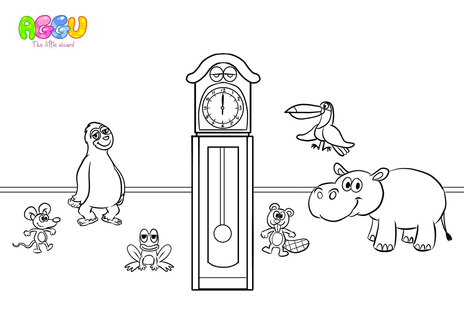 Hickory Dickory Dock coloring | Aggu The Little Wizard