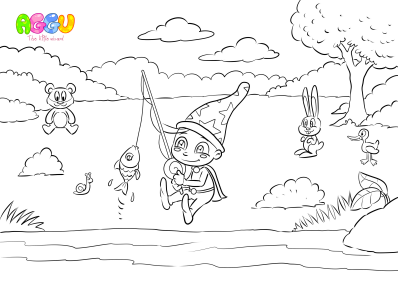 Once I Caught A Fish Alive coloring | Aggu The Little Wizard